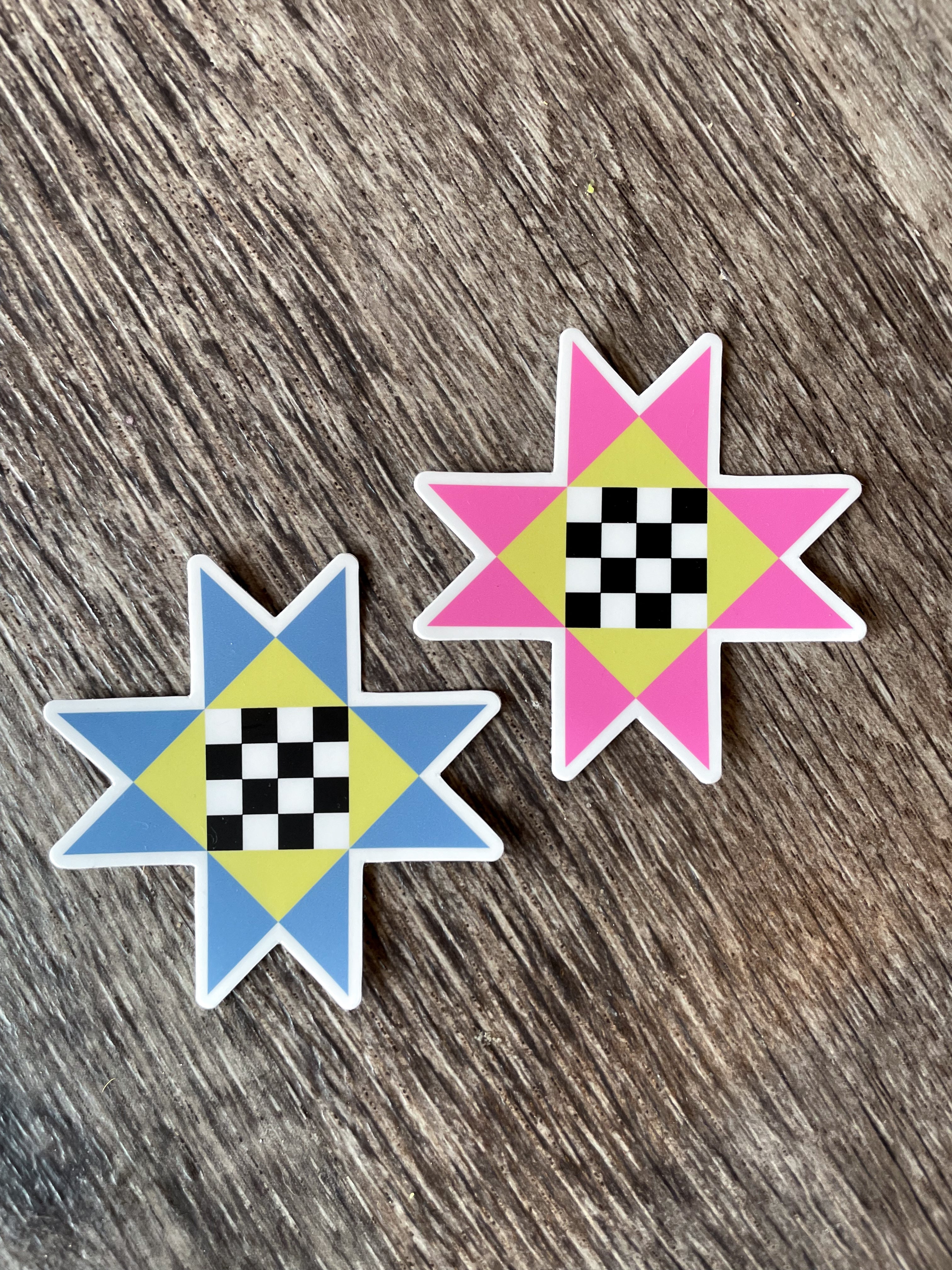 Checkered Star Sticker (Pink or Blue) – Knot and Thread Design